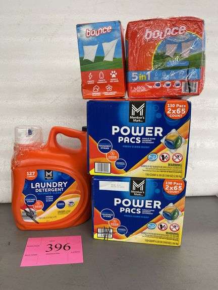 5PC LAUNDRY LOT - DETERGENT, PACS & DRYER SHEETS - Earl's Auction Company