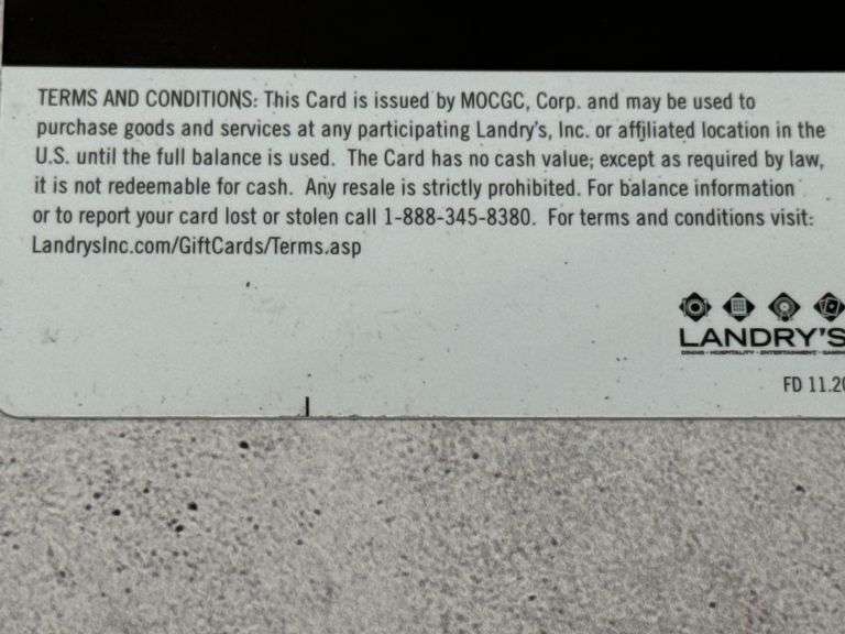 (4) LANDRY'S $25 GIFT CARDS ($100 TOTAL VALUE) - Earl's Auction Company