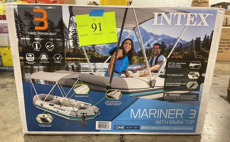 INTEX MARINER 3 PERSON BIMINI TOP BOAT IN BOX - Earl's Auction Company