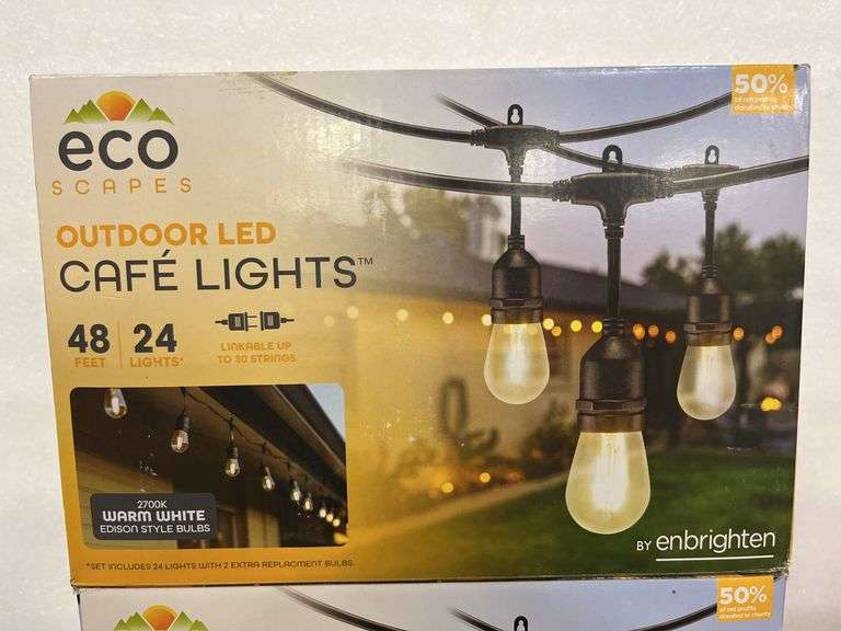 (3) ECOSCAPES OUTDOOR LED CAFE LIGHTS IN BOXES - Earl's Auction Company