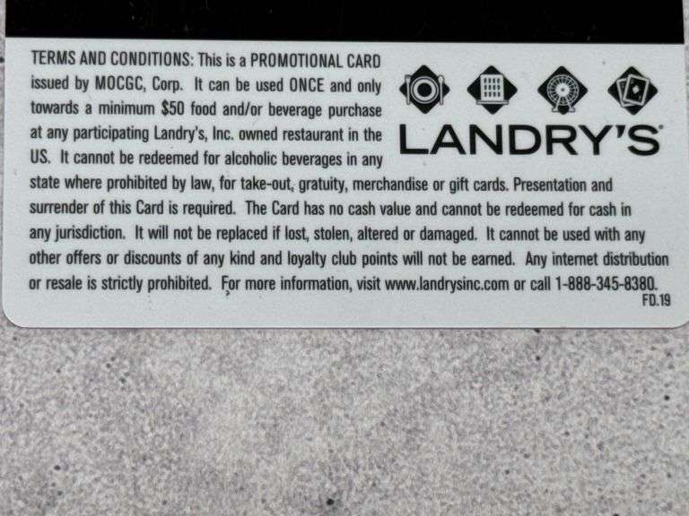 (4) LANDRY'S $20 REWARD CARDS ($80 TOTAL VALUE) - Earl's Auction Company