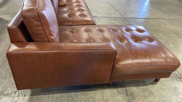 ABBYSON LIVING BUTTON TUFTED SOFA W/ CHASE - BROWN - Earl's Auction Company