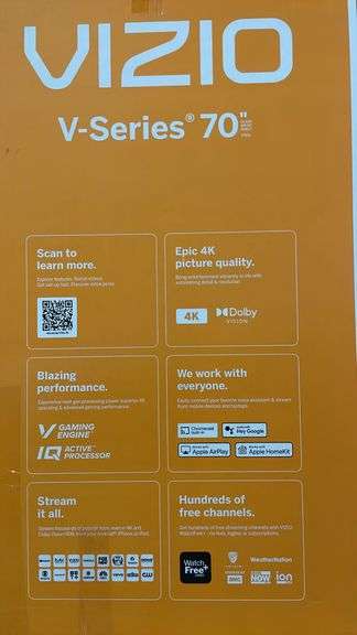VIZIO 70" V SERIES 4K SMART TV IN BOX - Earl's Auction Company