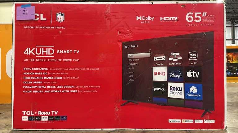 TLC 65" 4K UHD SMART TV IN BOX - Earl's Auction Company