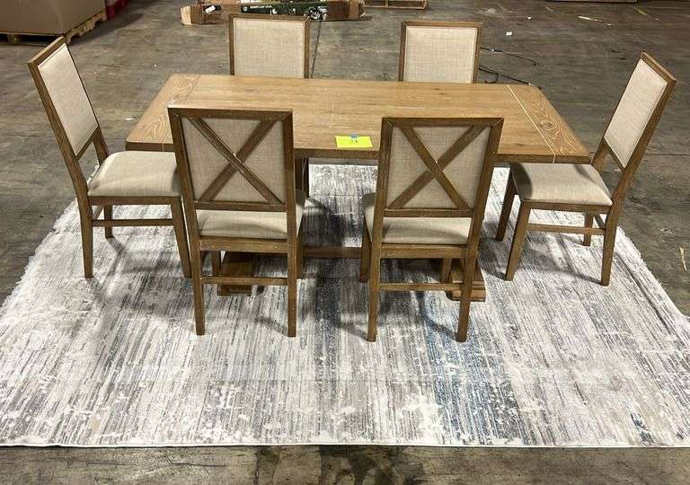 CROSLEY FURNITURE 7PC WOOD DINING SET W/ RUG - BROWN - Earl's Auction ...