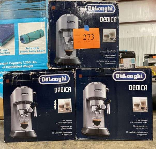 AS IS - (3) DELONGHI DEDICA ESPRESSO & CAPPUCCINO MAKERS IN BOXES ...