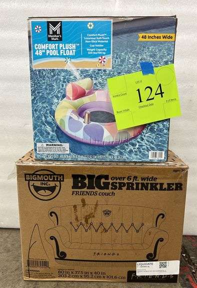 2PC POOL LOT - FLOAT & SPRINKLER COUCH - Earl's Auction Company