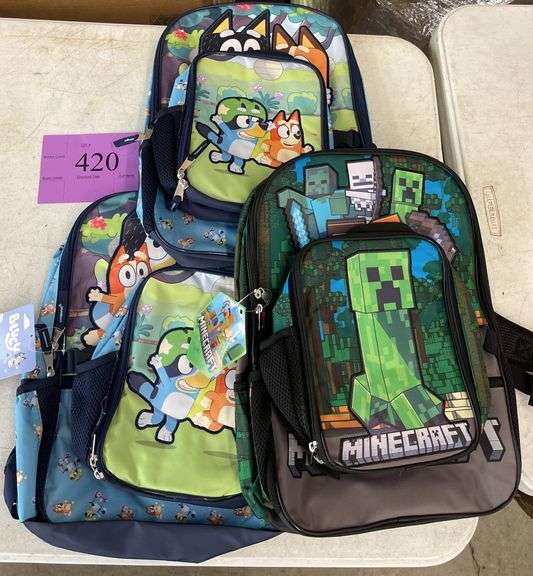 (3) KIDS BACKPACK & LUNCHBOX SETS - BLUEY & MINECRAFT - Earl's Auction ...