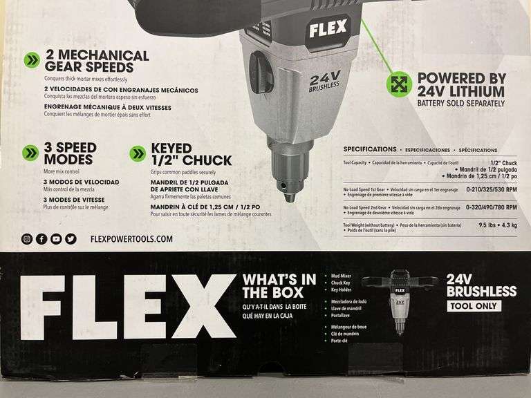 FLEX 24V BRUSHLESS MUD MIXER IN BOX (TOOL ONLY) - Earl's Auction Company