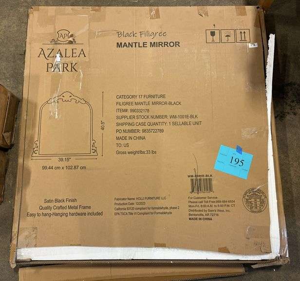 AZALEA PARK FILIGREE MANTLE MIRROR IN BOX - BLACK - Earl's Auction Company