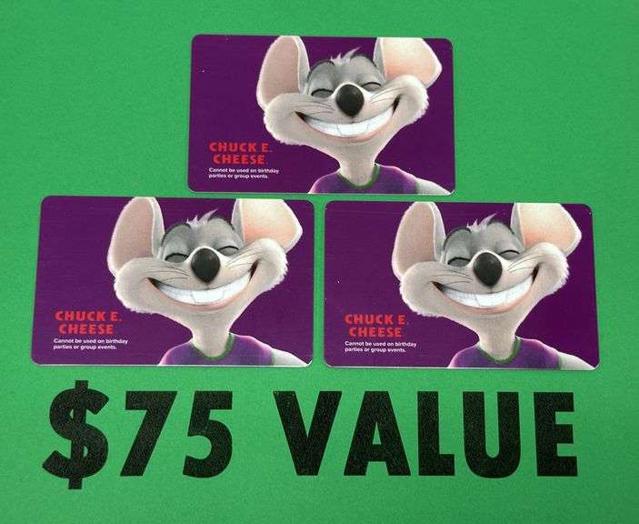 (3) CHUCK E CHEESE $25 GIFT CARDS ($75 TOTAL VALUE) - Earl's Auction ...