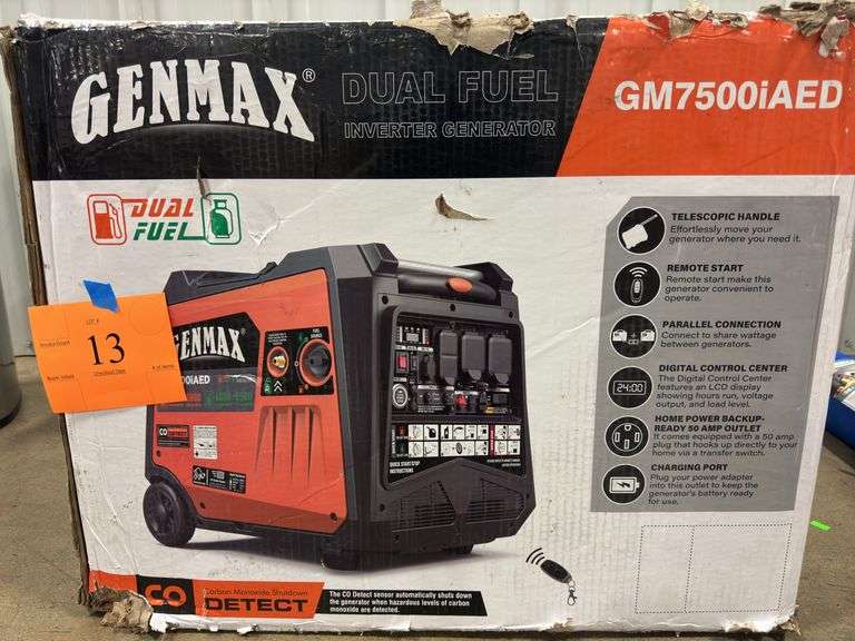 GENMAX DUAL FUEL INVERTER GENERATOR IN BOX - Earl's Auction Company