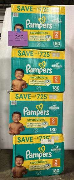 (4) BOXES OF PAMPERS DIAPERS - SIZE 2 - Earl's Auction Company