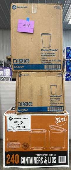 3PC DISPOSABLE SERVEWARE LOT - DIXIE HOT CUPS & PLASTIC CONTAINERS ...