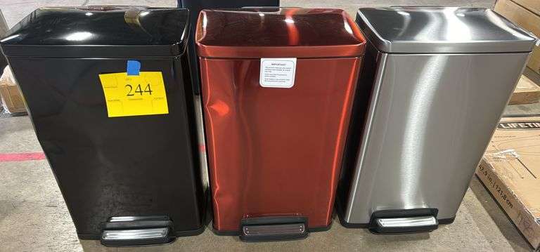 (3) TRAMONTINA STEP ON TRASH CANS - BLACK, RED & STAINLESS - Earl's ...