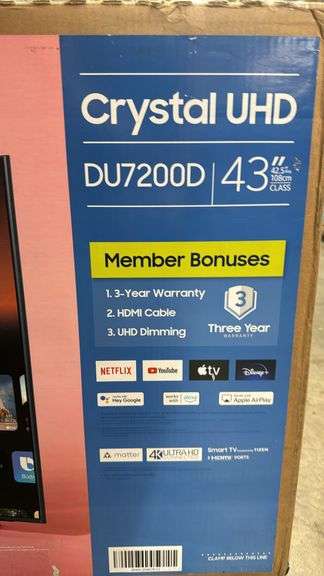 SAMSUNG 43" CRYSTAL DU7200D 4K SMART TV IN BOX - Earl's Auction Company