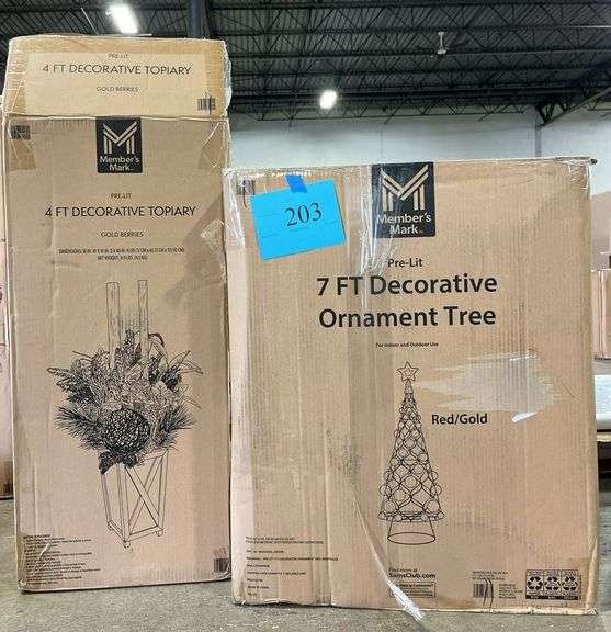 PRE LIT 4FT DECORATIVE TOPIARY & 7FT ORNAMENT TREE IN BOXES - Earl's ...