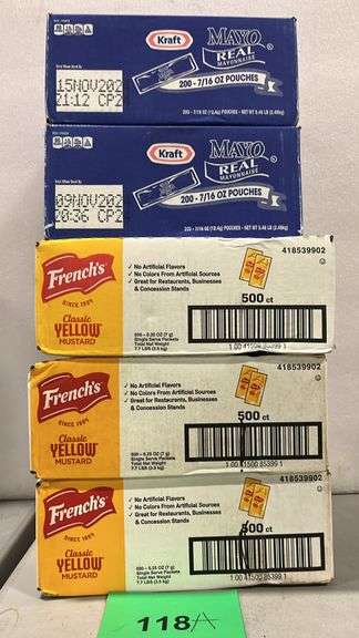 (5) BOXES OF CONDIMENT PACKETS - MAYO & MUSTARD - Earl's Auction Company