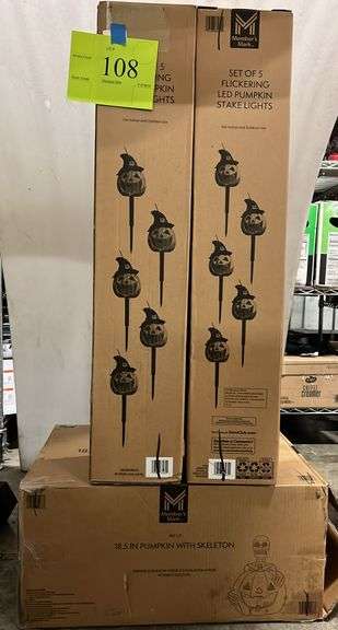 3PC PUMPKIN HALLOWEEN DECOR LOT - STAKE LIGHTS & PUMPKIN W/ SKELETON ...