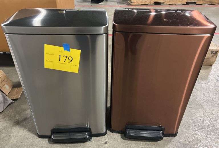(2) TRAMONTINA STEP ON TRASH CANS - STAINLESS & BRONZE - Earl's Auction ...