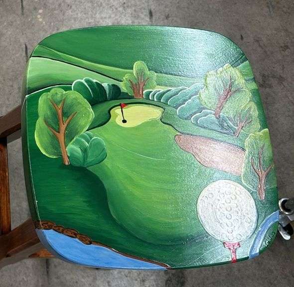 (2) GOLF PAINTED WOOD BAR STOOLS - Earl's Auction Company