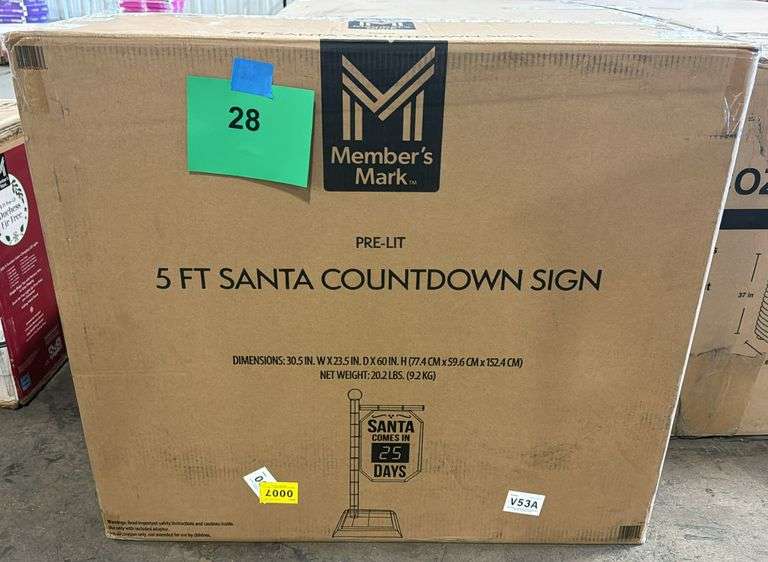 PRE LIT 5FT SANTA COUNTDOWN SIGN IN BOX - Earl's Auction Company