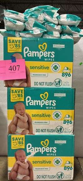 (3) BOXES OF PAMPERS BABY WIPES & (13) PACKS - Earl's Auction Company