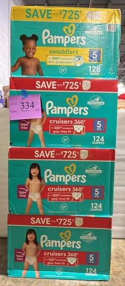(4) BOXES OF PAMPERS DIAPERS - SIZE 5 - Earl's Auction Company