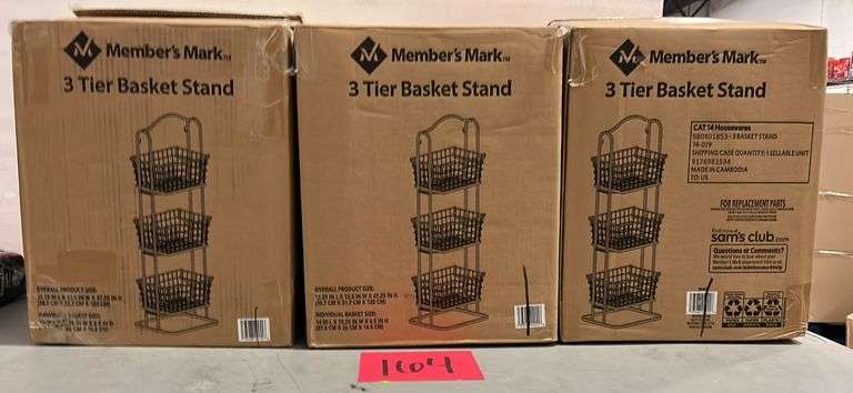 (3) 3 TIER BASKET STANDS IN BOXES - BLACK - Earl's Auction Company