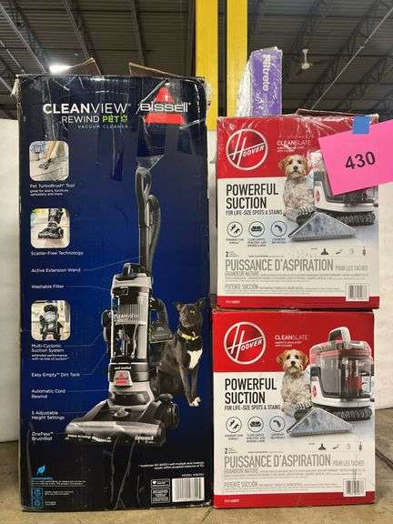 AS IS - (2) HOOVER CARPET CLEANERS & (1) BISSELL VACUUM IN BOXES - Earl ...