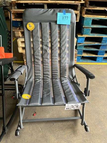(2) PORTABLE ROCKING CHAIRS - GREY & U MIAMI - Earl's Auction Company