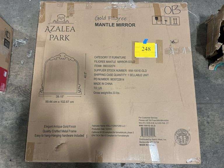 AZALEA PARK FILIGREE MANTLE MIRROR IN BOX - GOLD - Earl's Auction Company