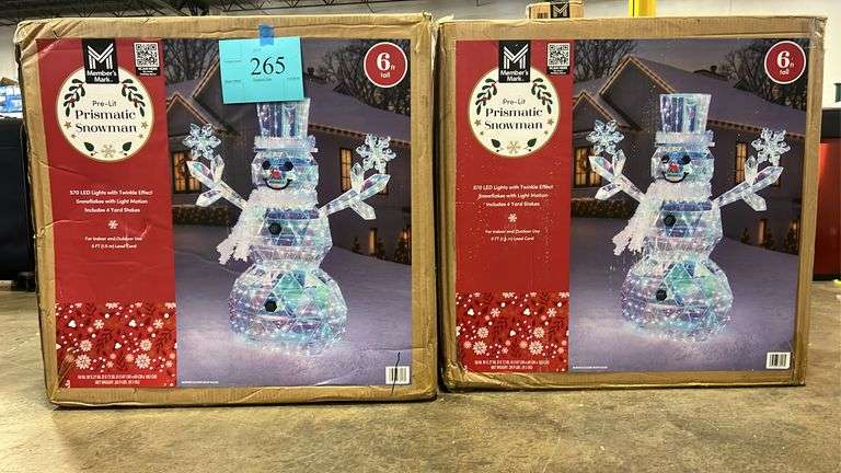 (2) 6FT PRE LIT PRISMATIC SNOWMEN IN BOXES - Earl's Auction Company