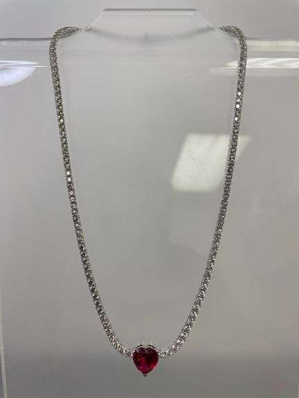 EVERLY STERLING SILVER CREATED WHITE SAPPHIRE & RUBY NECKLACE - Earl's ...