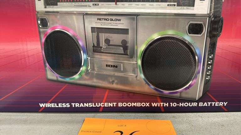ION RETRO GLOW WIRELESS BOOMBOX IN BOX - Earl's Auction Company