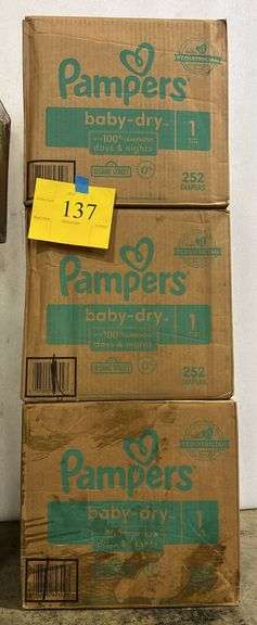(3) BOXES OF PAMPERS DIAPERS - SIZE 1 - Earl's Auction Company