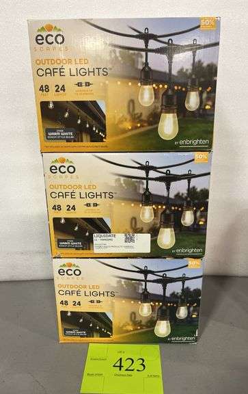 (3) ECOSCAPES OUTDOOR LED CAFE LIGHTS IN BOXES - Earl's Auction Company