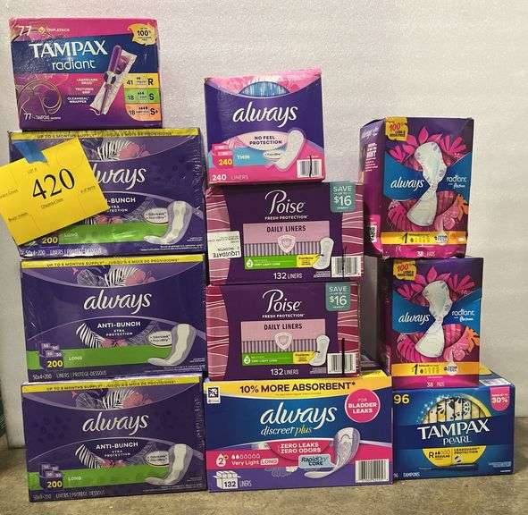 (11) BOXES OF TAMPAX/ ALWAYS - Earl's Auction Company