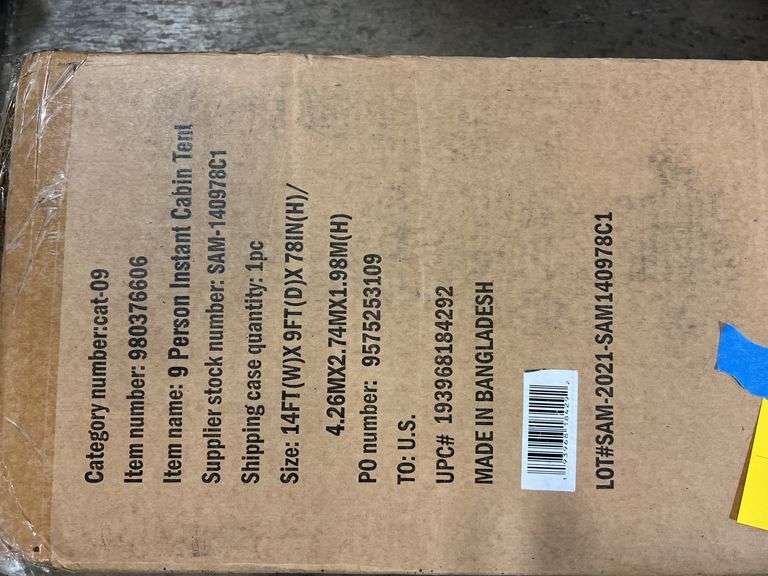 9 PERSON INSTANT CABIN TENT IN BOX - Earl's Auction Company