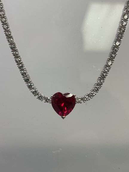 EVERLY STERLING SILVER CREATED WHITE SAPPHIRE & RUBY NECKLACE - Earl's ...