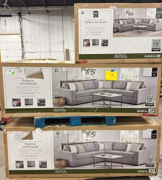 LOWELL COLLECTION 3PC SECTIONAL IN BOXES - Earl's Auction Company