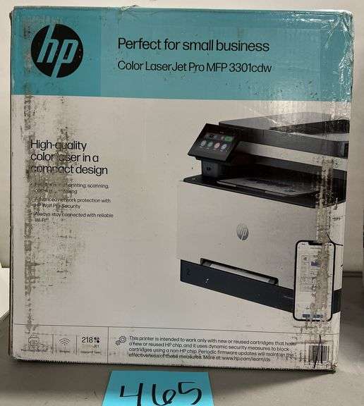 HP COLOR LASER JET PTO MFP 3301CDW PRINTER IN BOX - Earl's Auction Company