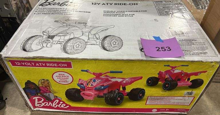 KIDS BARBIE 12V ATV RIDE ON IN BOX - Earl's Auction Company