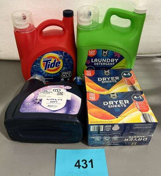 4PC LAUNDRY LOT - DETERGENT, SOFTENER & DRYER SHEETS - Earl's Auction Company