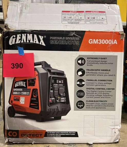 AS IS - GENMAX PORTABLE INVERTER GENERATOR IN BOX - Earl's Auction Company
