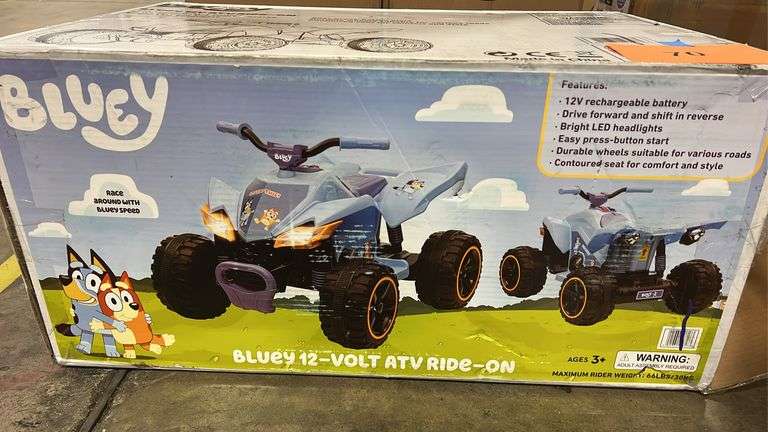 KIDS BLUEY 12V ATV RIDE ON IN BOX - Earl's Auction Company