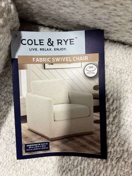 COLE & RYE FABRIC SWIVEL CHAIR - OFF WHITE - Earl's Auction Company