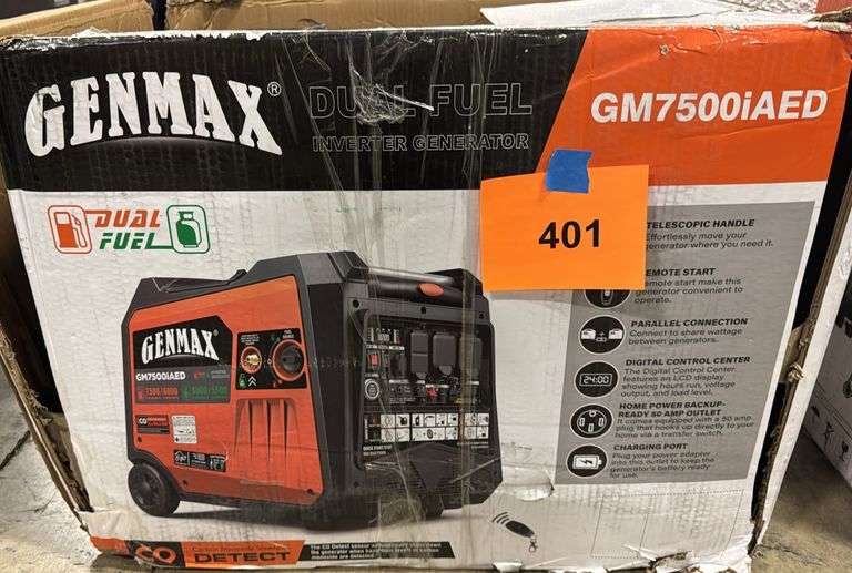 AS IS - GENMAX DUAL FUEL INVERTER GENERATOR IN BOX - Earl's Auction Company