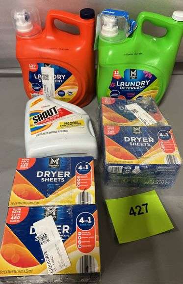 5PC LAUNDRY LOT - DETERGENT, SHOUT & DRYER SHEETS - Earl's Auction Company