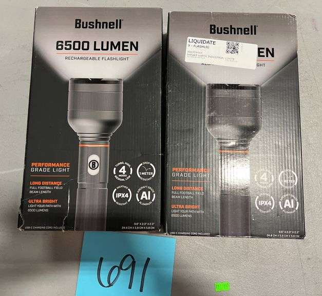 (2) BUSHNELL 6500 LUMEN RECHARGEABLE FLASHLIGHTS IN BOXES - Earl's ...
